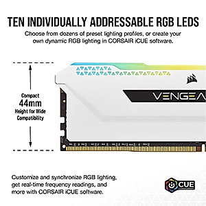 Corsair Vengeance RGB Pro 16GB (2x8GB) DDR4 3600 (PC4-28800) C18 1.35V Desktop Memory - White (CMH16GX4M2D3600C18W)