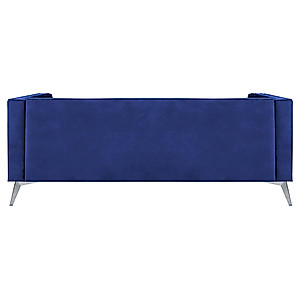 wirrytor Mid-Century Velvet Chesterfield Sofa Couch, Modern LoveSeats Sofa Furniture, Upholstered Button Tufted Couch with 2 Bolster Pillows for Living Room Apartment (Blue)