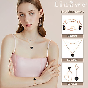 Linawe Black Heart Earrings, Rose Gold Hypoallergenic Stainless Steel Dangle Drop Earrings Dangling, Preppy Stuff Y2K Cute Asymmetrical Earrings, Gift Valentine's Day Anniversary