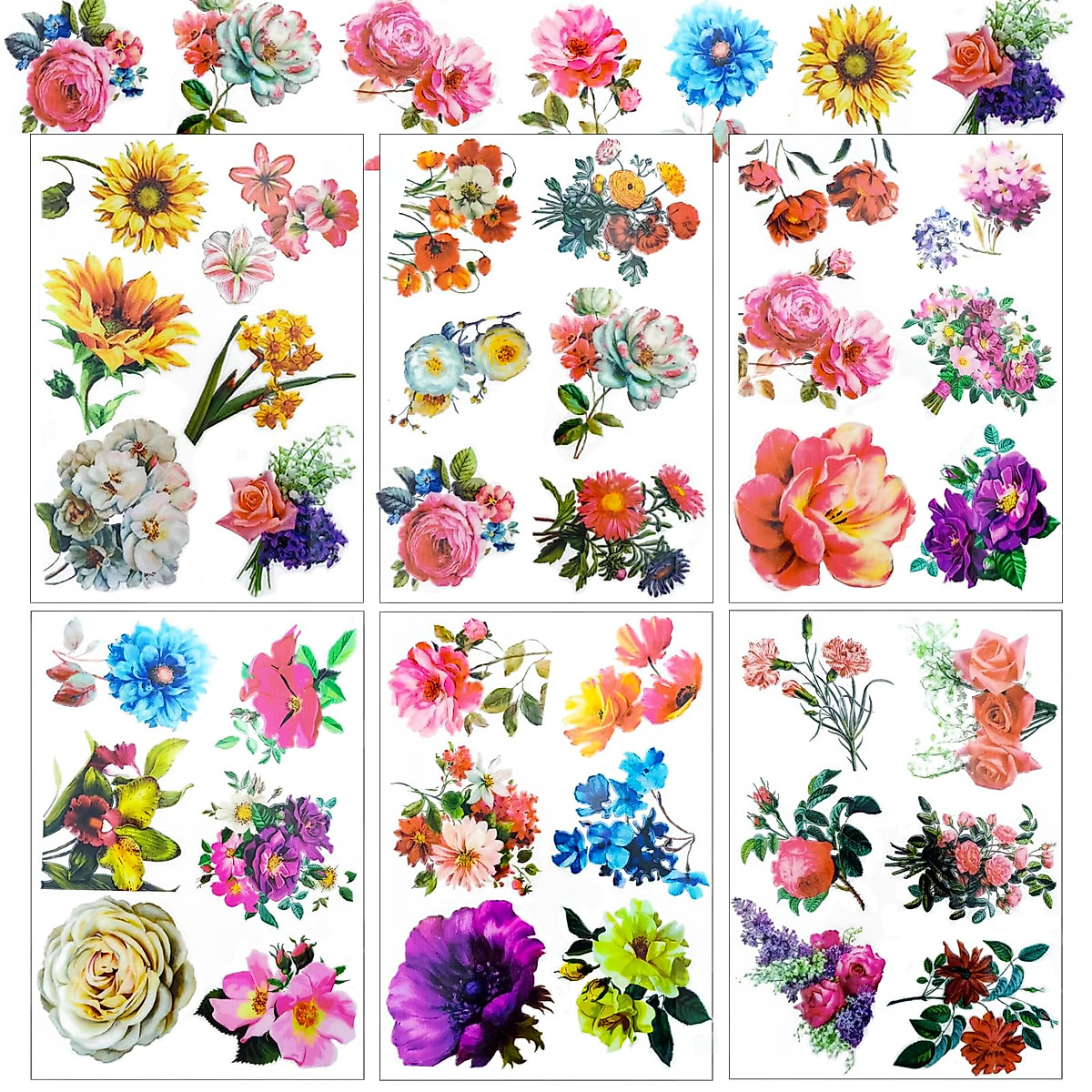 6 Sheets Floral Rub On Transfers for Crafts, 5.5 x 4 Inch Rub On Transfers Stickers, Flower Rub-On Transfers Decals for DIY Wood Paper Water Bottle