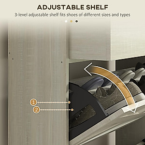 HOMCOM Narrow Shoe Cabinet, Industrial Shoe Storage Cabinet with 2 Flip Drawers, Adjustable Shelves, and Top Drawer, Entryway Hidden Shoe Storage for 12 Pairs of Shoes, Distressed White