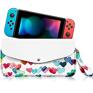 Fintie Carrying Case for Nintendo Switch OLED Model 7.0"/Switch 6.2" - Portable Travel Bag Protective Sleeve Pouch with Game Card Slots & Large Pocket for Switch and Accessories, Raining Hearts