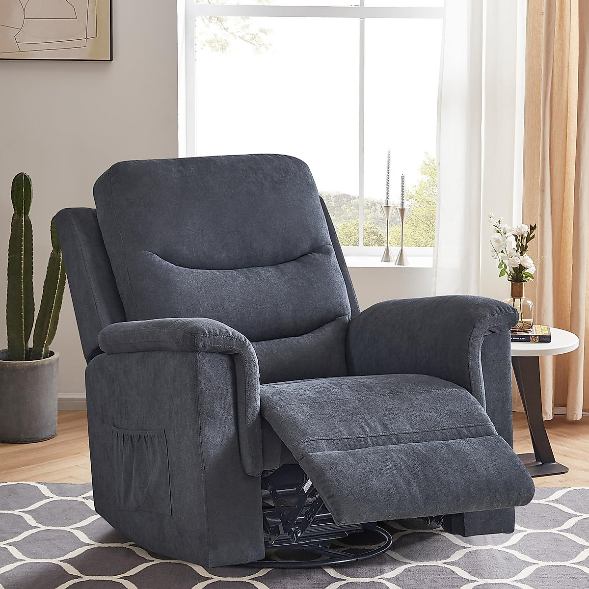 Swivel Rocker Recliner, Swivel Rocker Recliner Chairs for Adults, Manual Rocking Recliner Chair, 360 Degree Swivel Glider Recliner Chair, Overstuffed Manual Rocking Recliner for Living Room