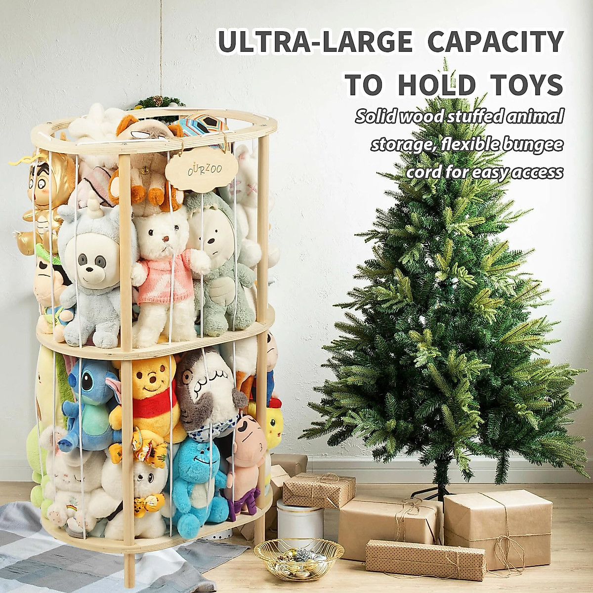 Viyuse Stuffed Animal Zoo Storage Extra Large Wooden Stuffed Animal Holder Soft Toy Organizer Nursery Zoo Cage Plush Stuffed Toy Cage Kids Playroom Bedroom Decor Display Corner Ellipsoid