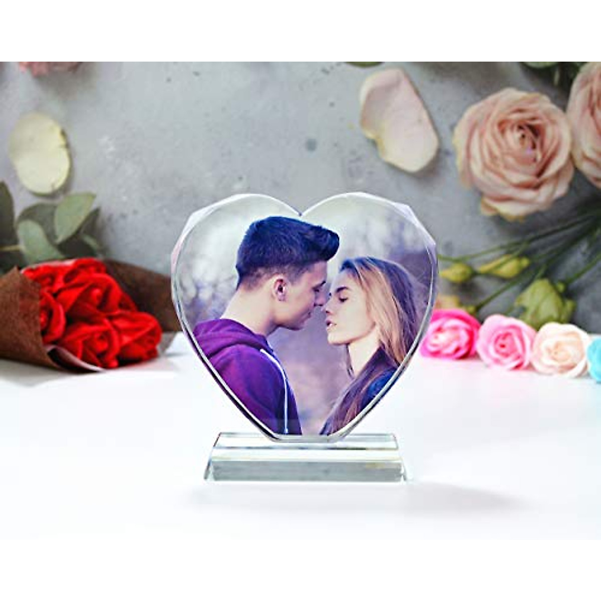 FANF&YKPY Personalized Crystal Custom Color Pictures - Heart-shaped Crystal Photo Frame, Birthdays, Wedding Anniversaries gift for her, Wedding Gifts, for Girlfriends, Husbands,Wife,Friends,Parents