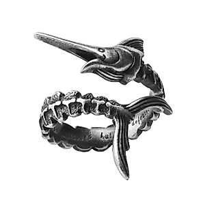 The old Man and the Sea Marlin Fish Ring Retro Copper Inspirational Ring Open Adjustable Ring for Women Men