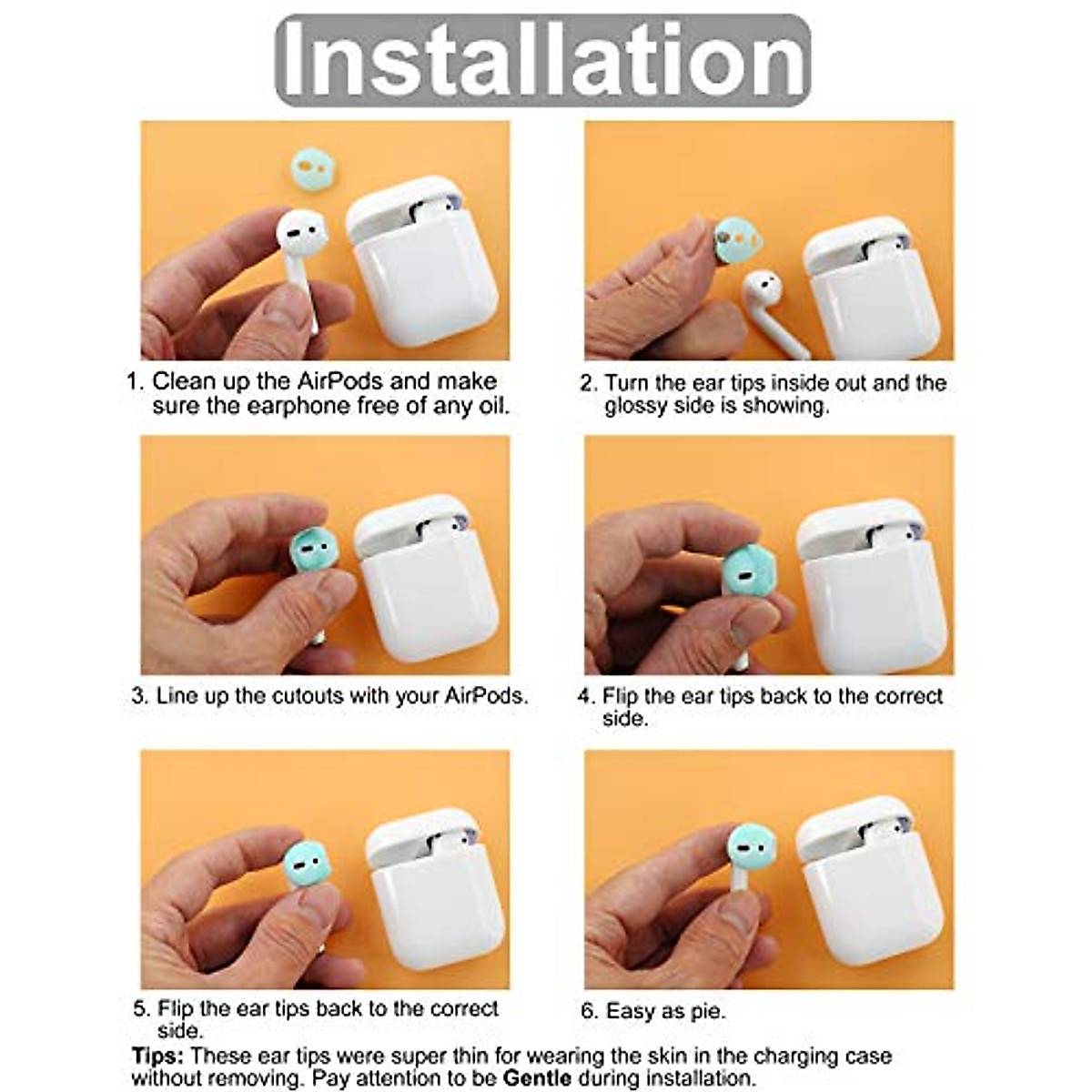 IiEXCEL [ Fit in Case ] 6 Pairs Thin Replacement Eartips Slim Gel Earbuds Ear Tips Skin Accessories Compatible with AirPods 1 and 2 [Fit in Charging Case] 6 Multicolor