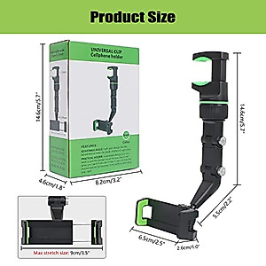 FYY Car Phone Holder Mount, 360°Rotating Rearview Mirror Phone Holder for Car, Multifunctional Phone Mount and GPS Holder, Fixed and Adjusted Cell Phone Automobile Cradles (Black+Green)