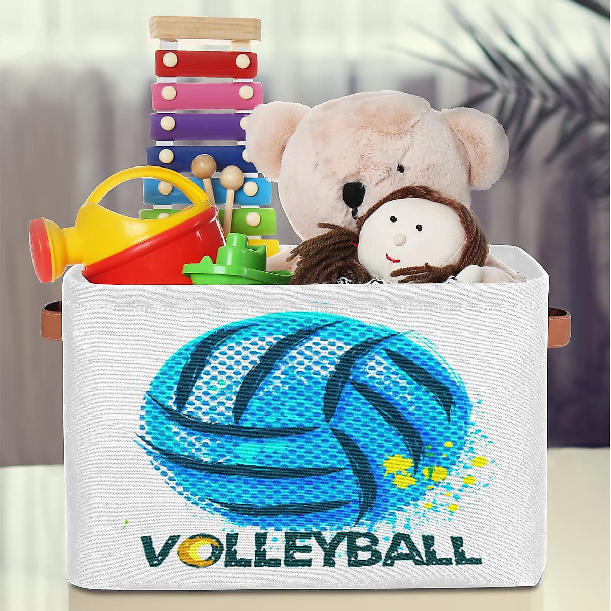 AUUXVA Storage Basket Cube Sport Blue Volleyball Large Collapsible Storage Baskets Bins with Handles Laundry Organizer for Closet Shelves Nursery Bathroom Pantry, 2 Pack