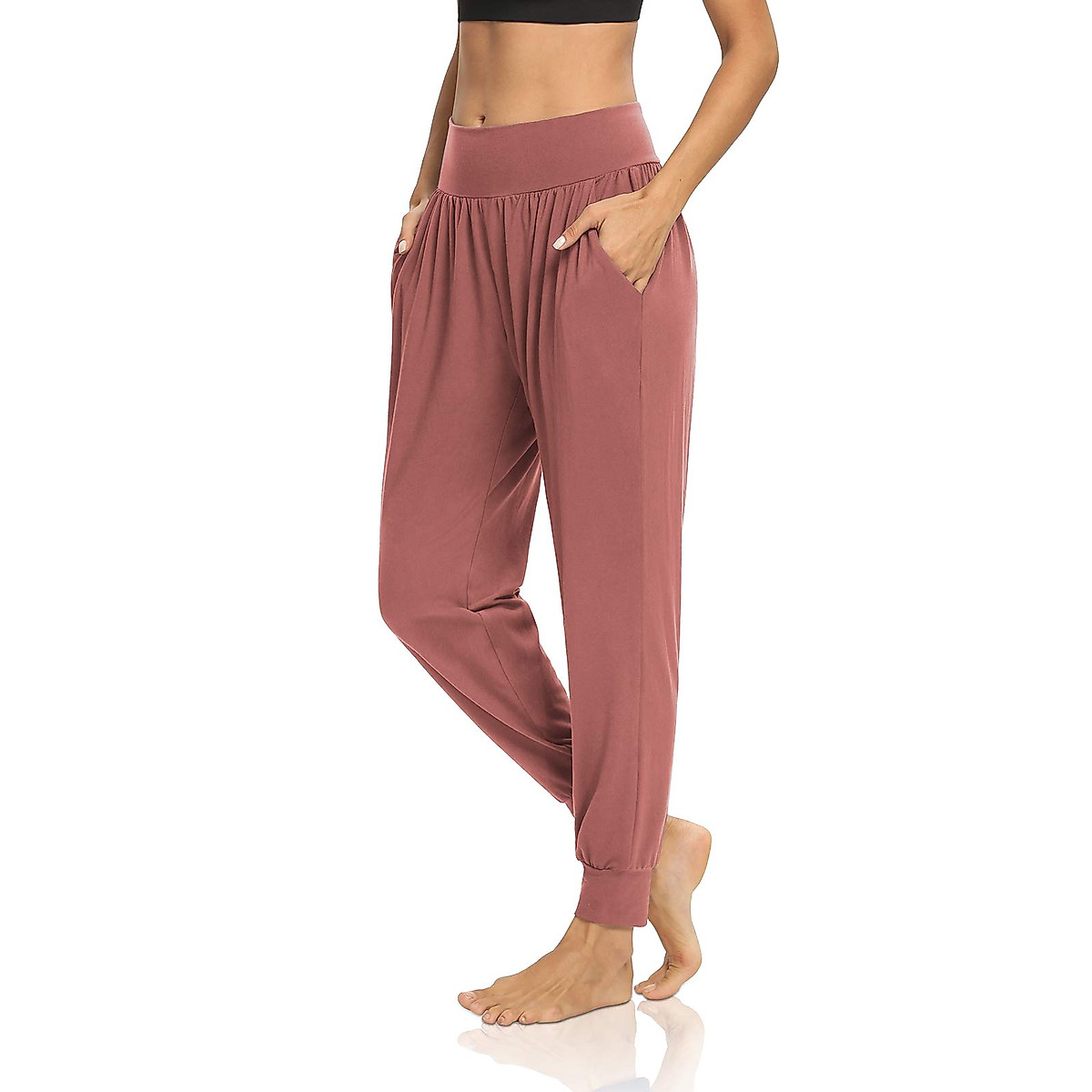 DIBAOLONG Womens Yoga Joggers Loose Workout Sweat Pants Comfy Lounge Pants with Pockets Cameo 2XL Plus Size