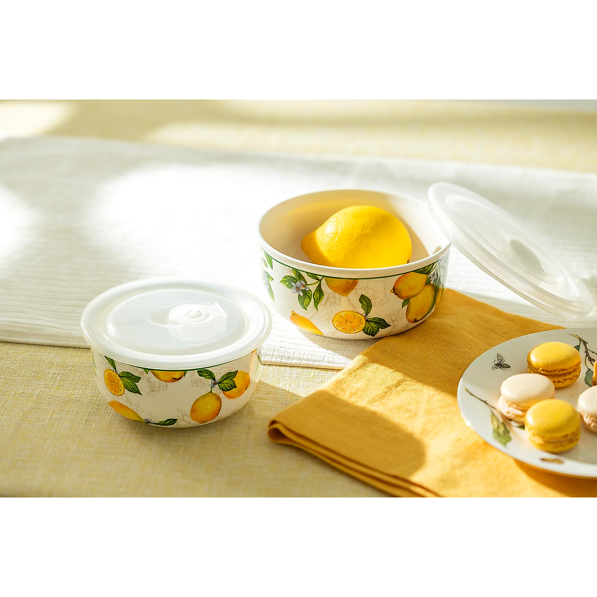 Gracie China Shop Grace Pantry Lemon Garden Storage Bowls with Vented Lids and Silicone Gasket Set of 2, Regular