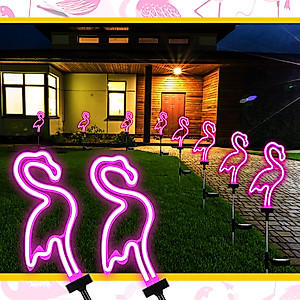 Hortsun 2 Pack Flamingo Solar Lights Outdoor Flamingo Neon Light Yard Flamingos Pink Flamingo Waterproof Decorations Flamingo Lights for Garden Patio Yard Pathway Decoration