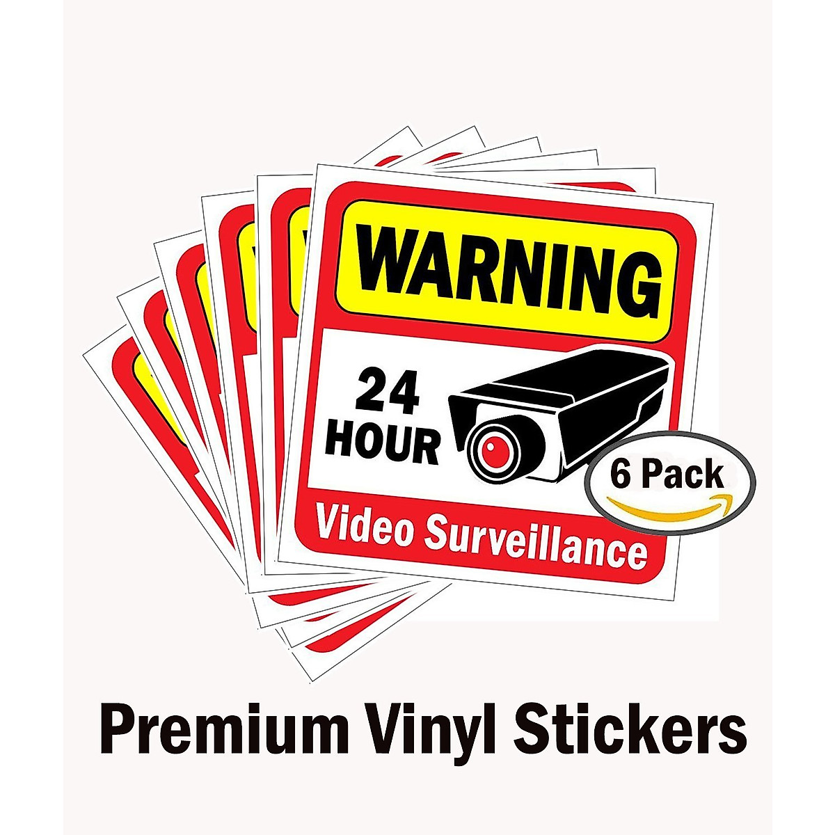 WISLIFE Video Surveillance Sign Set, 2 (10" X 7") Aluminum Warning Signs & 6 (6"X6") Window Stickers, Video Security Signs