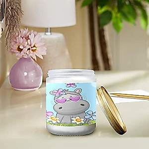 OTVEE Vanilla Candle for Home Scented, Soy Candles Gifts for Women, Frosted Glass Jar Single Wick Candle, 7oz Small Aromatherapy Candles, Long Lasting Candle, Hippo and Butterflies