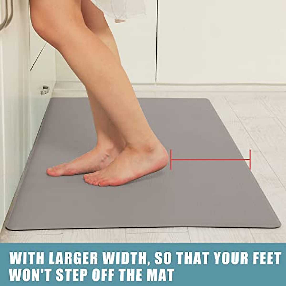 SHANJE Kitchen Mat set of 2 [23.5"x33.5"+23.5"x59"]Ultra Wide Plaid Texture Anti Fatigue Kitchen Floor Mat,Waterproof Non Slip Cushioned Mat,Comfort Kitchen Rugs for Hardwood Floors-GREY