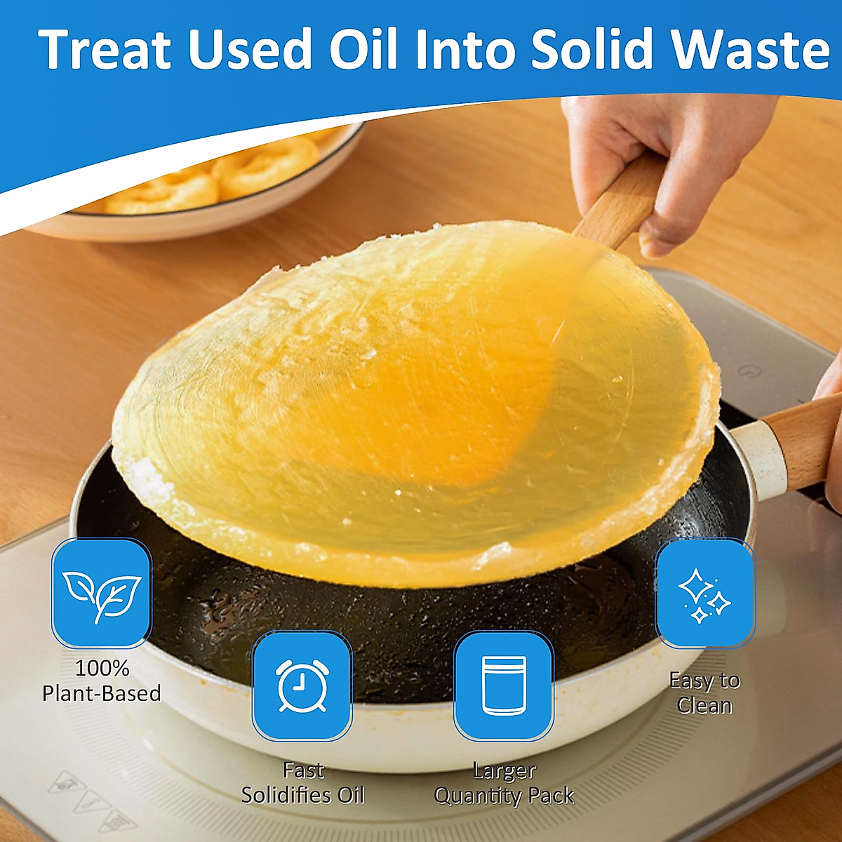 LANBEIDE Cooking Oil Solidifier Powder, Solidifies Up to 36 Cups - 100% Plant-Based Cooking Oil Hardener for Disposal Fry Oil Away from Mess 13 Oz