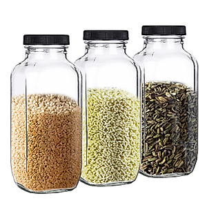 Yarlung 12 Pack 17Oz French Glass Spices Jars with Plastic Lids, Clear Square Water Juice Bottles for Storing Herbs, Condiments, Cereals, Milk, Beverages, Kitchen, Pantry, Office
