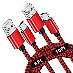 USB C Cable 2Pack 10FT 6FT Long Fast Charging Cord for Samsung S10e S10 S20 S9 S8 Galaxy A10e A80 A90 A12 A21 A32 A50 A52 A53 A20 A42,LG G6 G8 G8X V20 V30 V50 V40 V35 Nylon Braided Type C Cable