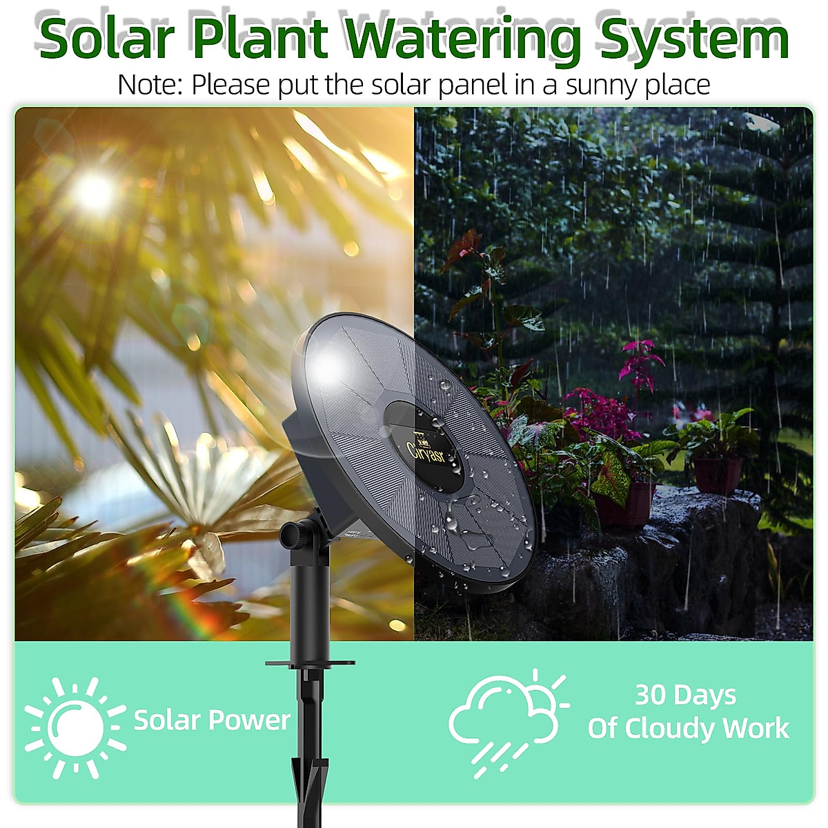CIRYASR Solar Drip Irrigation System, Automatic Watering System with 2200mAh Battery and 6 Timer Modes for Potted Plants Drip Irrigation Kit for Balconies, Green House, Garden, Balcony