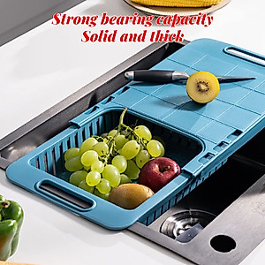 Multifunctional Chopping Board, Plastic Kitchen Sink Strainer with Stoarge Basket 3 in 1 for Cutting Washing Draining (Off White)