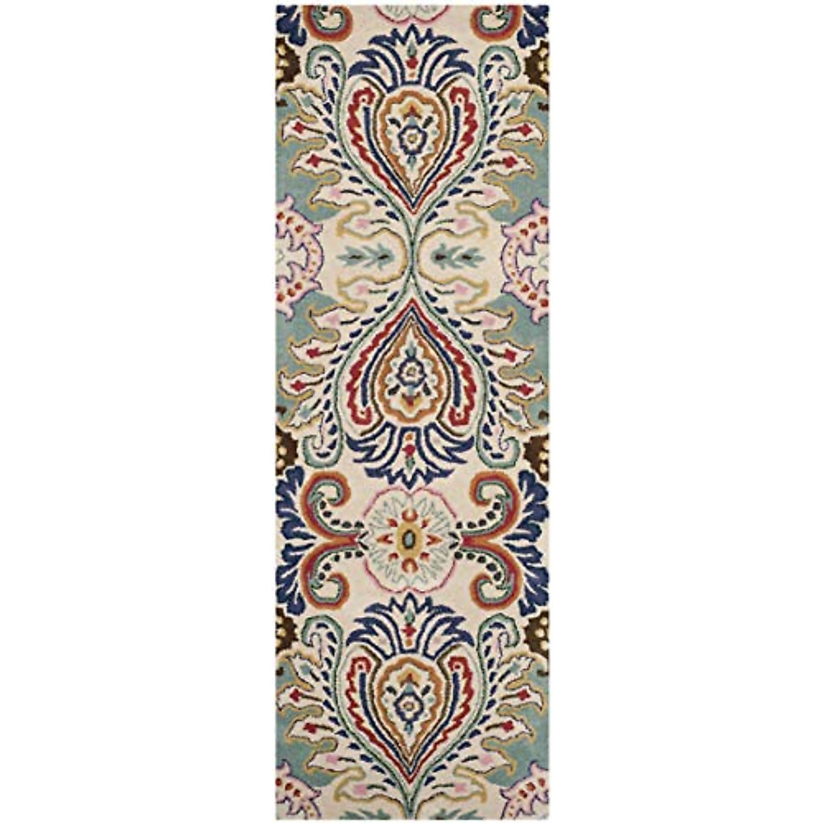 SAFAVIEH Bella Collection 2'3" x 7' Ivory/Blue BEL118A Handmade Boho Premium Wool Runner Rug