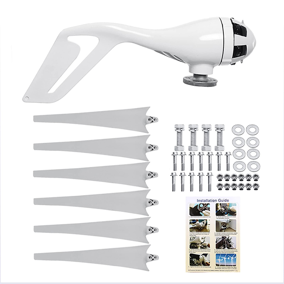 QAZNHODDS Wind Turbine Generator kit, 6000W 6 Blade Wind Industrial Machinery Equipment with Wind Boosting Controller for Terrace, Marine, Motorhome, Chalet, Boat,1,48V