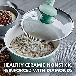 GreenPan Rio Healthy Ceramic Nonstick 1.2QT Saucepan Pot with Lid, PFAS-Free, Dishwasher Safe, Turquoise