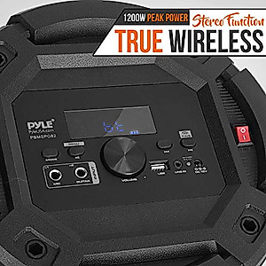 Pyle Portable Bluetooth PA Speaker System - 1200W Outdoor Bluetooth Speaker Portable PA System w/TWS Function, Microphone in, Flashing DJ Party Lights, USB Reader, FM Radio, Rolling Wheels