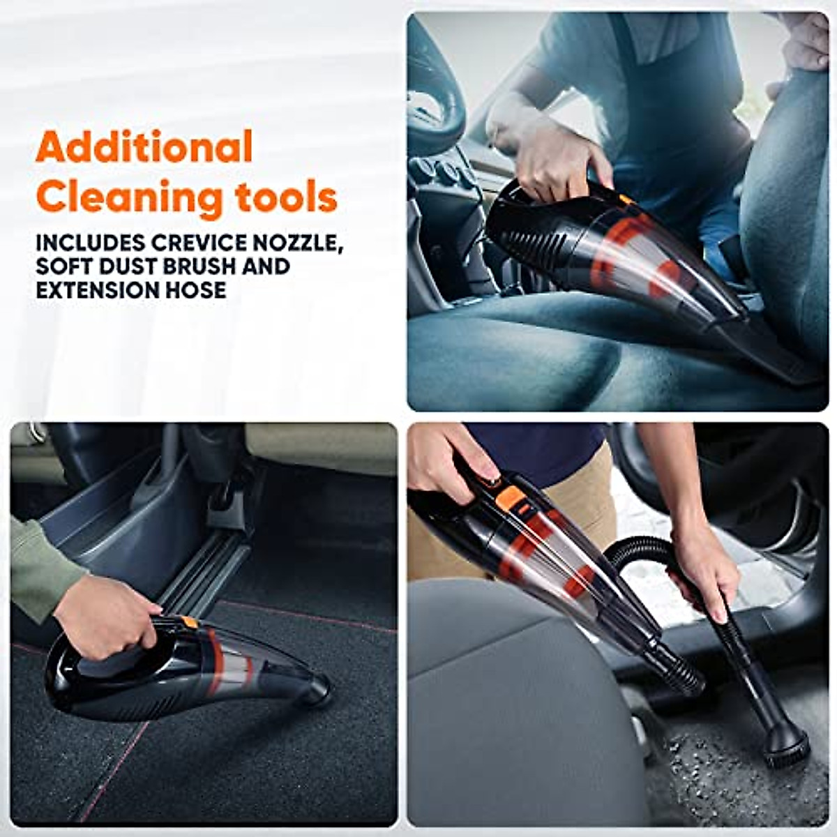 ENGINDOT Car Vacuum Cleaner, 8Kpa High Power Handheld Vacuum, 30 Mins Runtime 12V Cordless Car Vacuum, 2-Way Powered, Accessories Kit for Car Interior and Home Cleaning