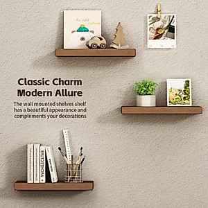 TABETO Wide Solid Wooden Wall Shelves for Wall,Floating Shelves for Bedroom,Kitchen Farmhouse,Hanging Book Shelf, for Wall Home Decor Living Room,16 Inch,Walnut 2 Pack