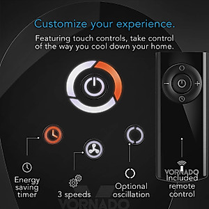 Vornado OSCR32 32" Oscillating Air Circulator Tower Fan with Remote Control, Timer, Standalone, Black