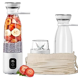 Leegoal Portable Blender, 300W Personal Blender for Shakes and Smoothies High Speed Ice Blender for Kitchen 6000mAh Cordless Travel Mini Blender Bravo 20oz Cup to go (White, Travel Kit)