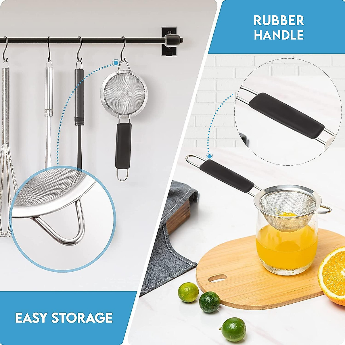 Kafoor Fine Mesh Strainer - 3.4 Inch Round Sieve - Tea Strainers for Loose Tea, Coffee Strainer, Food Strainer, Juice Strainer, and Much More!