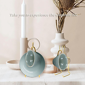 KEJJNYER 10 Pcs Tea Cup and Sau-cers Display Stand, China Metal Cup Holder Display Gold Coffee Organizer for Plate Teapot, 6.22 x 2.44 Inches