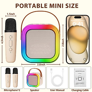 Fede Karaoke Machine for Kids Adults, Mini Karaoke Machine with 2 Wireless Microphones, Portable Bluetooth Speaker with Voice Changing Effects & LED Lights, Best Gifts Toys for Girls and Boys