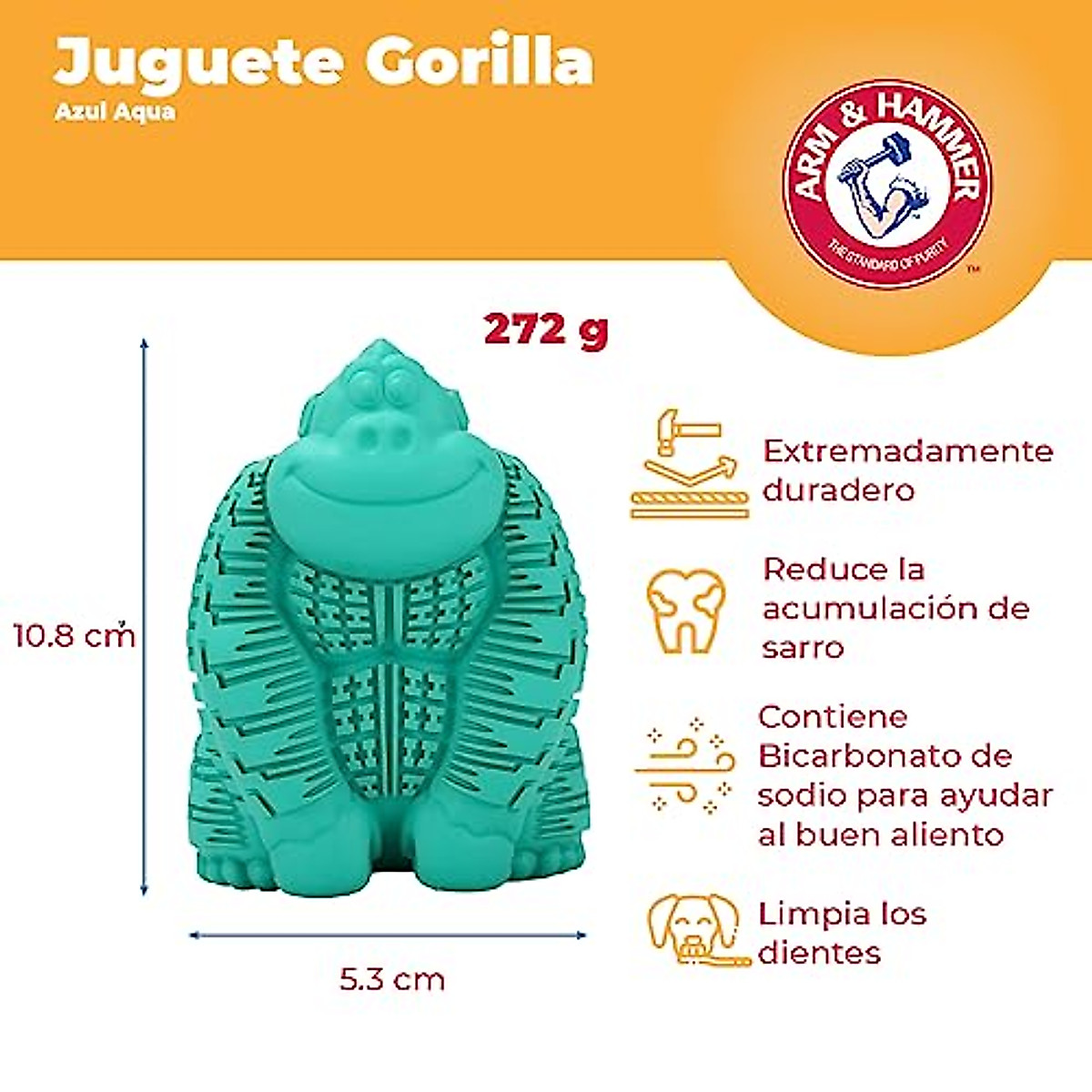 Arm & Hammer for Pets Super Treadz Gorilla Dental Chew Toy for Dogs - Dog Dental Toys Reduce Plaque & Tartar Buildup Without Brushing - Safe for Dogs up to 35 Lbs