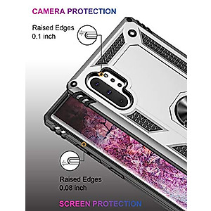LUMARKE Galaxy Note 10+ Plus Case,Pass 16ft. Drop Test Military Grade Heavy Duty Cover with Magnetic Ring Kickstand,Protective Phone Case for Samsung Galaxy Note 10 Plus Silver