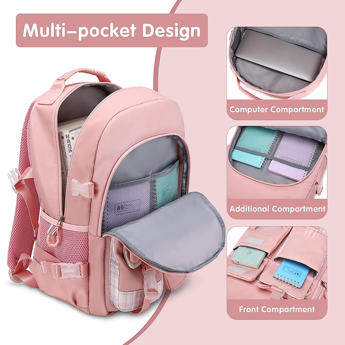 ACESAK Backpack for Girls - Bookbag Backpacks Schoolbag for Girls Kids Teen Women Casual Travel Daypacks - School Bag Elementary Middle School College Cute Backpack with Lunch Box (Pink)