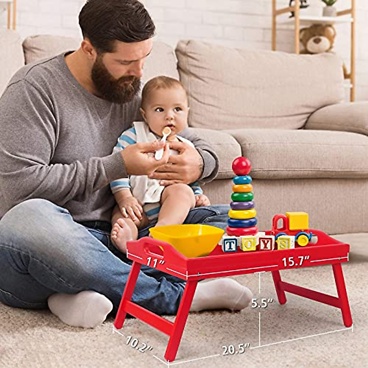 Breakfast Tray Folding Legs with Handles Kids Bed Tray Table for Sofa Eating,Drawing,Platters Bamboo Serving Lap Desk Snack Tray