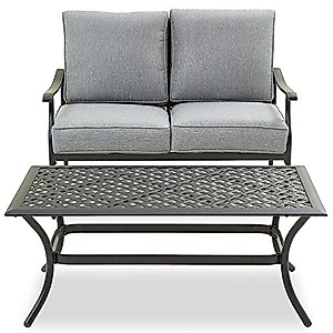 PatioFestival Patio Loveseat Set All Weather 2-Person Cushioned Outdoor Sofa Bench with Coffee Table(2 Pcs,Grey)