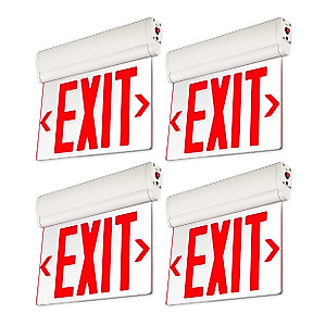LEONLITE Emergency Exit Sign, LED Edge Lit Exit Sign, Exit Sign with Battery Backup, UL Listed, Double Sided, Rotating Acrylic Clear Panel, Top/Side/Wall Mount, 120/277V, Red, Pack of 4