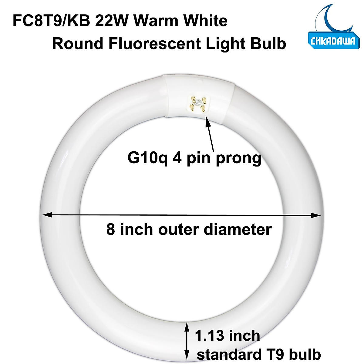FC8T9/KB 22W and FC12T9/KB 32W Warm White Set, Round Fluorescent 8 inch T9 22 Watts & Circular Light Bulbs 12 inch 32 Watts Pack, Circline Kitchen and Bath Ceiling Fan Bulb, 3000K, G10q Prong