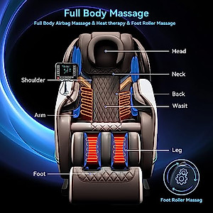 MININEC Zero Gravity Full Body Massage Chair,Airbag Massage Chair Recliner with Foot Rollers, Built-in Heater, Bluetooth Speaker for Home, Office