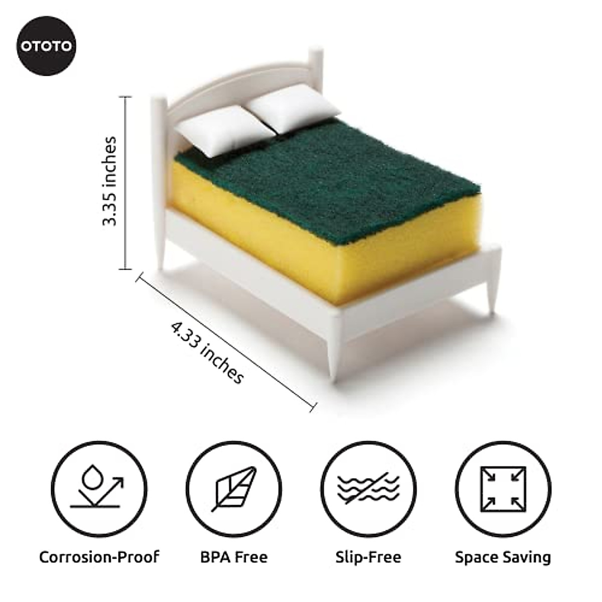 OTOTO Clean Dreams Kitchen Sponge Holder - Plastic Dish Sponge Holder for Kitchen Sink, Fits Any Standard Size Scrubby - Kitchen Sink Organizer, Decor, and Unique Gift Idea - Sponge Included