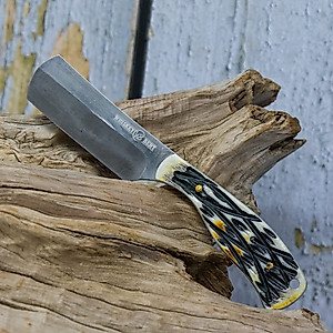 WHISKEY BENT HAT CO. Bullcutter 5 Fixed Blade 440C Stainless Steel 6.5" Overall Length w/Leather Sheath (Burnt Bone)