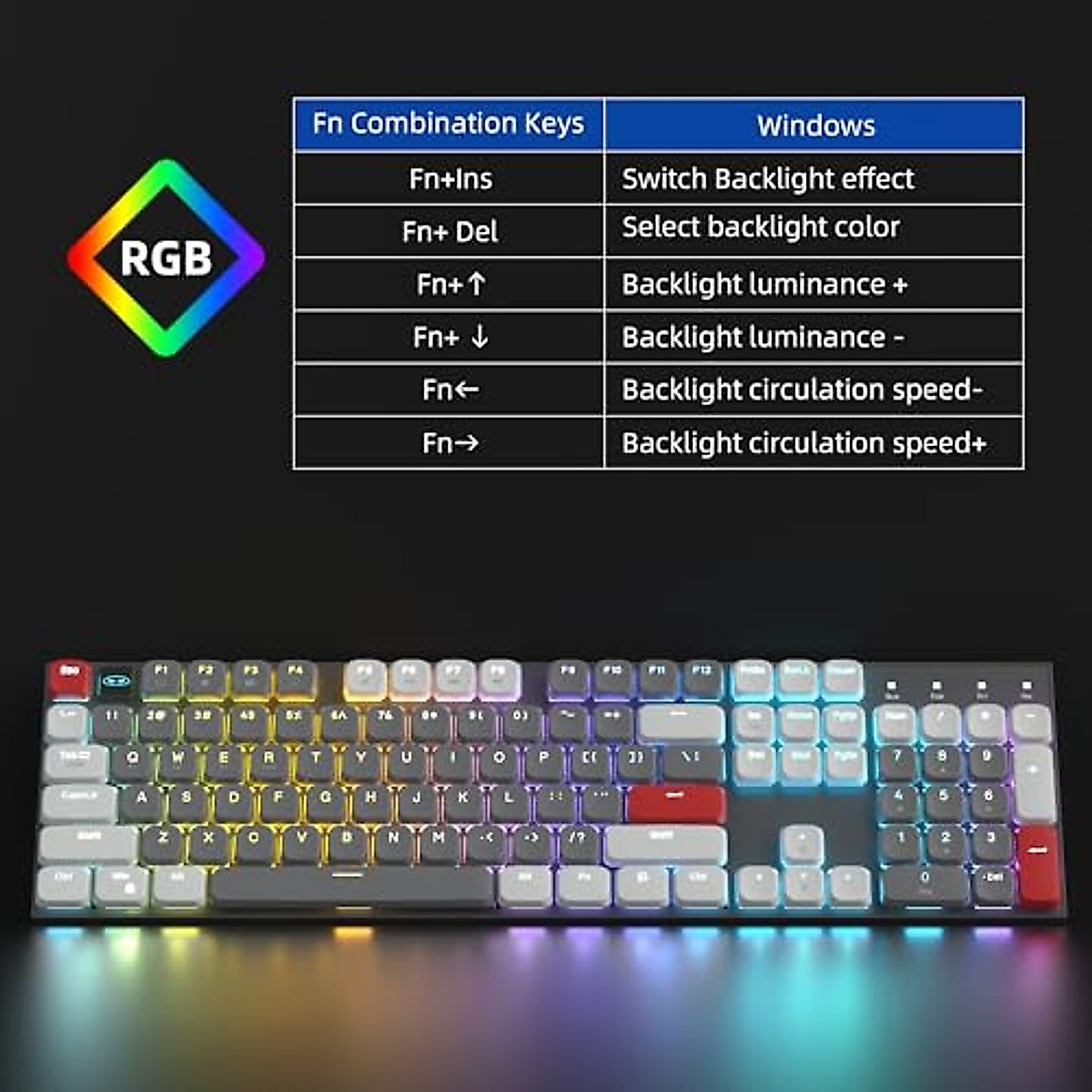 Camiysn Wireless RGB Mechanical Keyboard Moon104 Triple Mode 2.4GHz/BT/USB-C Wired Office Keyboard for Computer/Desktop/PC/Laptop/Surface/Smart TV and Windows 10/8/7（Red Switches）