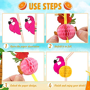 Weewooday 200 Pcs Hawaiian Drinking Straws for Luau Party Tropical Cocktail Disposable Straws Bendable Straws Flamingo Umbrella Straws for Hawaiian Pool Beach Flamingo Party Decorations