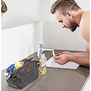 emissary Travel Toiletry Bag for Men, Leather and Canvas Toiletry Bags, Dopp Kit for Men, Travel Bathroom Bag Men's Shaving Kit, Travel Kit Small Bag for Men, Shaving Bag for Travel Accessories (Gray)