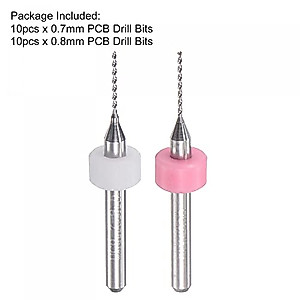 uxcell Micro PCB Drill Bit Set 0.7mm 0.8mm, 1/8" 3.175mm Shank Tungsten Carbide CNC Engraving Print Circuit Board Drill Bits Rotary Tool 20pcs