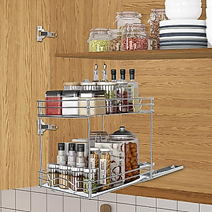 Uoxfill Pull Out Spice Rack Organizer for Cabinet - 2 Tier Sliding Vertical Spice rack, 9 Inch Wide Slide Out Spice Rack Fits 9.3 Inch Wide Cabinet, Chrome
